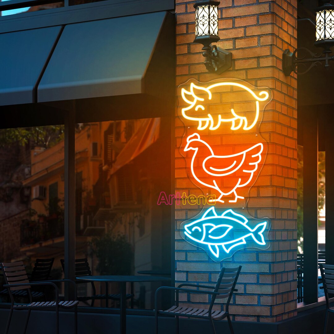 Pig Chicken Fish Sign, Chicken Lover, Fish Neon Sign, Pig Neon Sign ...