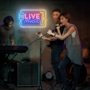 Live Music Neon Sign, Music Band Neon, Studio Lights, Neon Light Sign ...