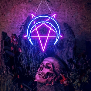 Moon and Pentagram Neon Sign Led Inverted Pentagram Sign Satanic ...