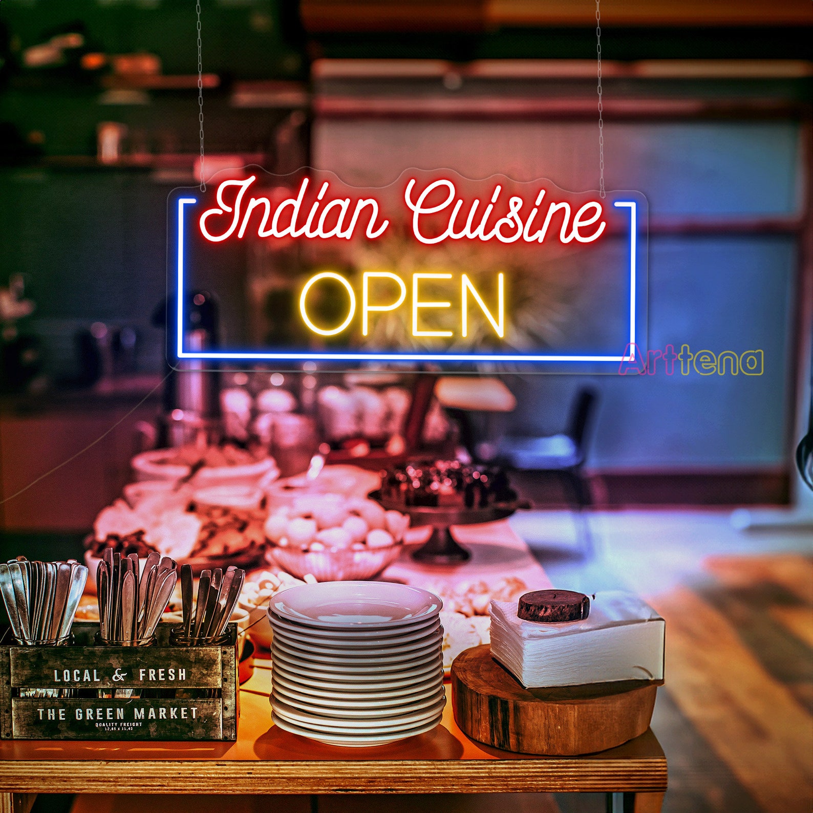 Indian Cuisine Open Neon Sign, Indian Food Led Sign, Open Neon Sign ...