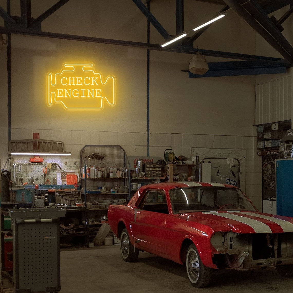 Check Engine Light Neon Sign Check Engine Neon Sign Man Cave - Etsy