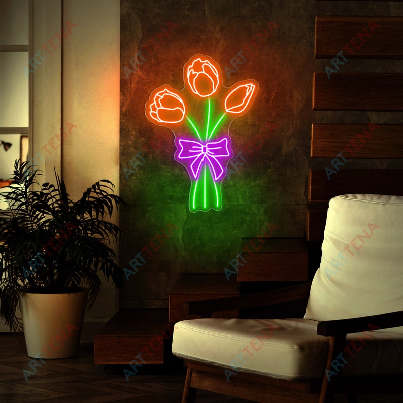 Cutom Neon Sign Tulip Neon Sign Colorful Flowers Sign - Etsy