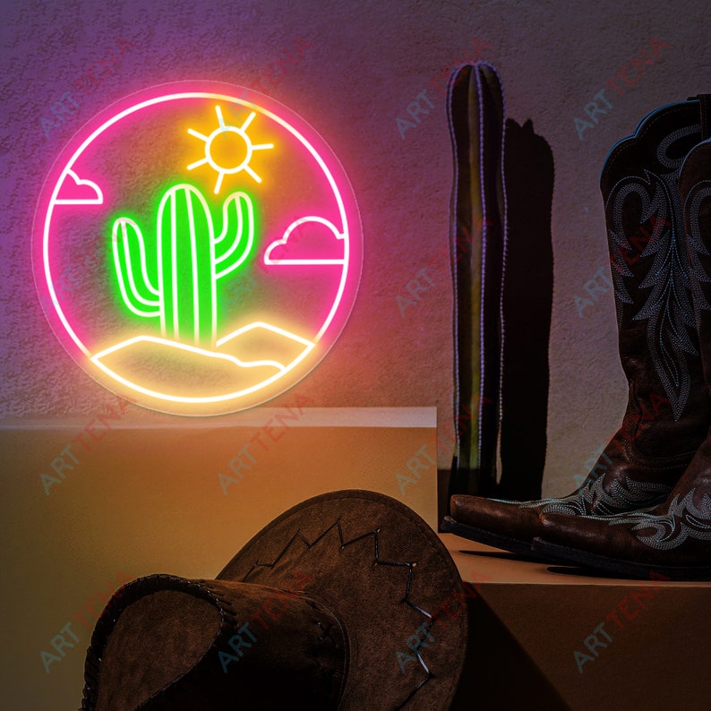 Handmade Cactus Neon Sign, Desert Sunset Decor, Western LED Sign - Etsy