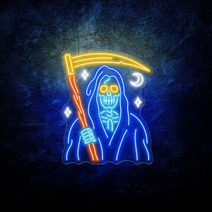 Grim Reaper Neon Sign, Game Room Decor, Skeleton Neon Sign, Death Sign ...