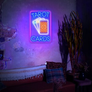 Tarot Card Neon Sign, Tarot Card Reader, Psychic Tarot Moon Stars Neon ...