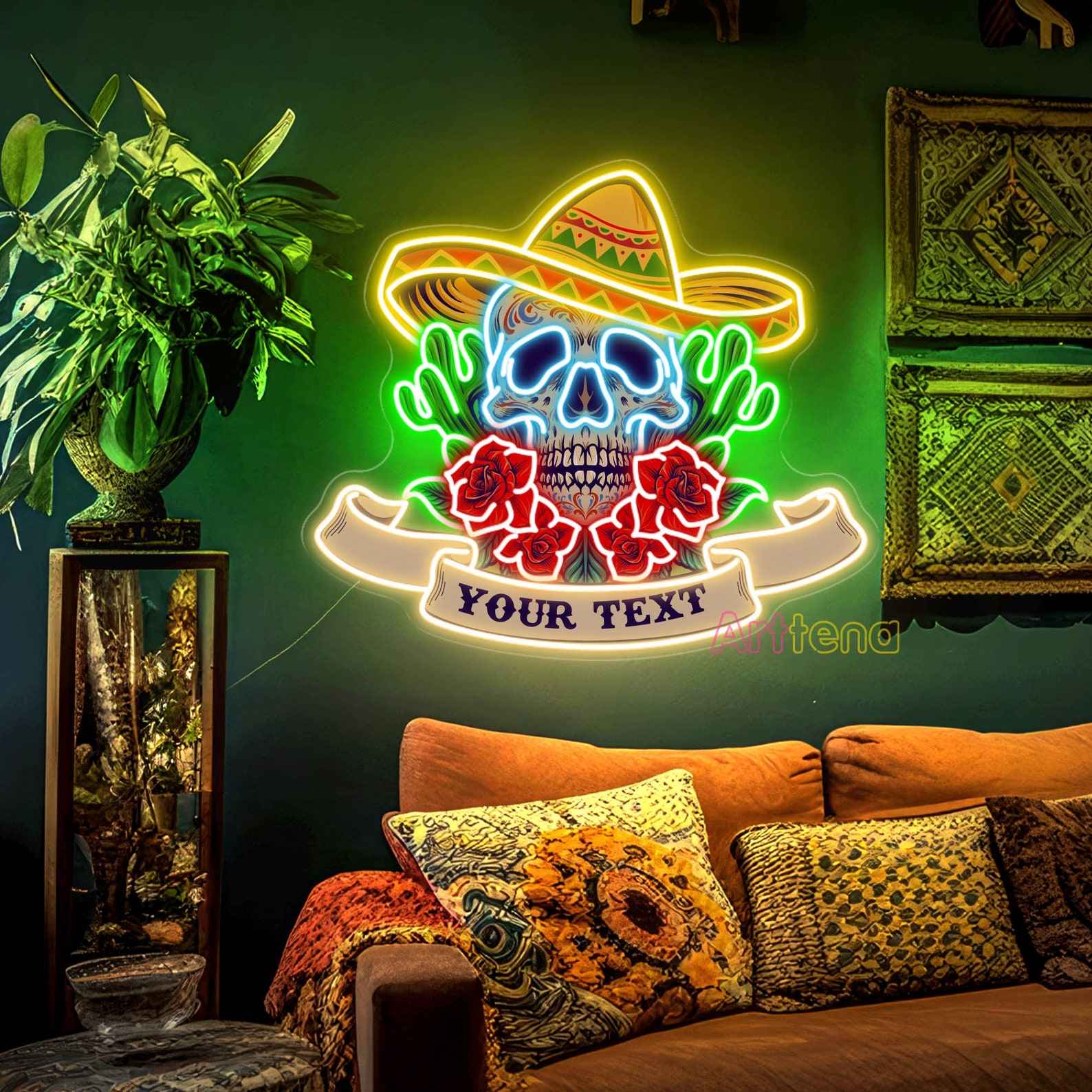 Mexican Food Neon Sign, Mexican Neon Sign, Skull LED Sign, Open Neon ...