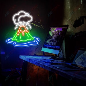 Volcano Erupting Decor,volcane Mountain Neon Sign Wall Art, Volcano ...