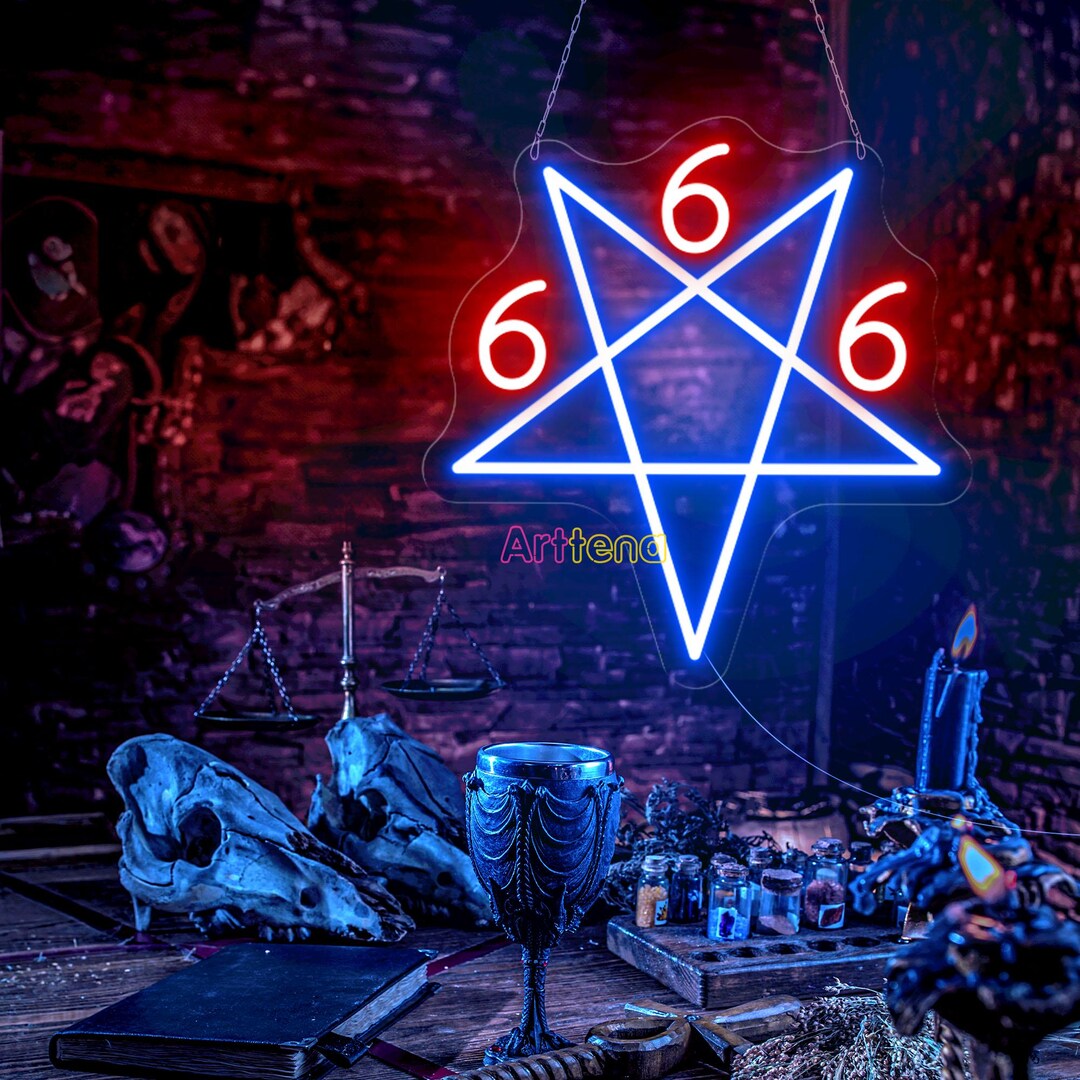 666 Pentagram Neon Sign, LED Inverted Pentagram Sign, Baphomet Decor ...