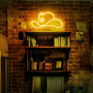 Cow Hat Neon Sign, Cowgirls Light Sign, Custom LED Light, Cowboy Hat ...
