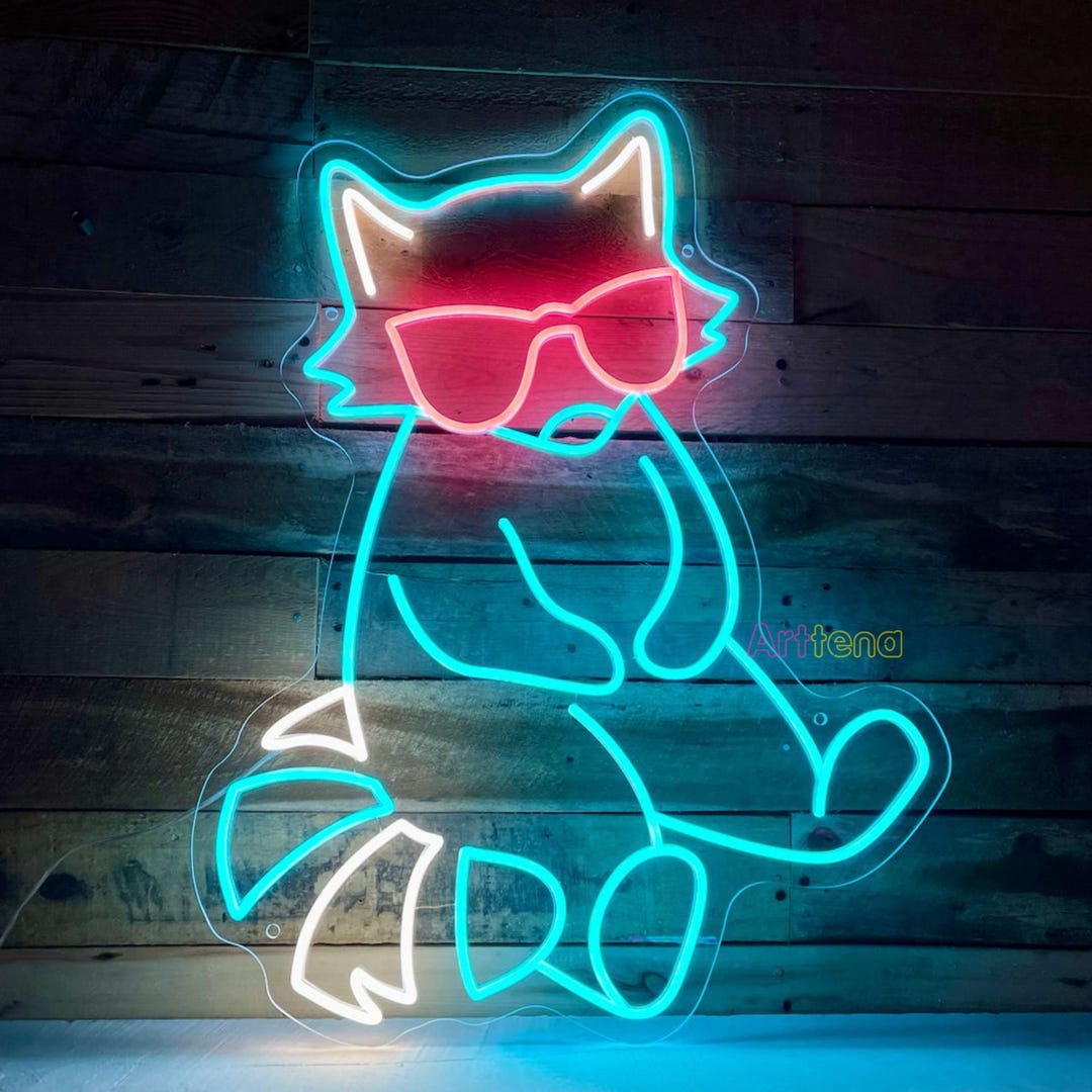 Cool Raccoon Neon Sign, Raccoon Glasses Decor, Animal Led Sign, Cute ...