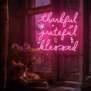 Thankful Grateful Blessed Neon Sign, Fall Autumn Led Sign, Autumn Led ...
