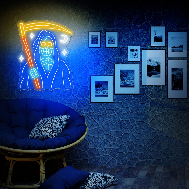 Grim Reaper Neon Sign Game Room Decor Skeleton Neon Sign - Etsy