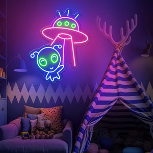 Alien Space Neon Sign UFO Neon Sign UFO Abduction Alien Neon Sign Alien ...