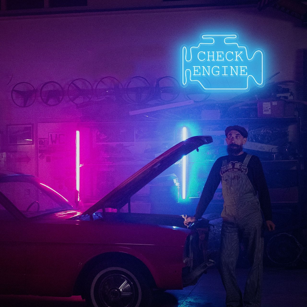 Check Engine Light Neon Sign, Check Engine Neon Sign, Man Cave Neon ...