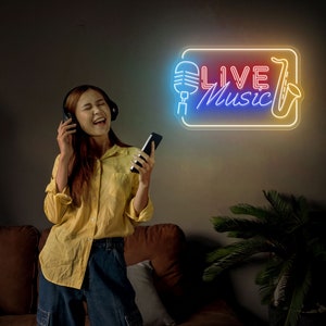 Live Music Neon Sign, Music Band Neon, Studio Lights, Neon Light Sign ...