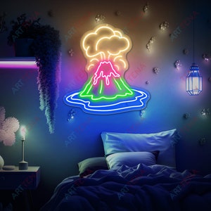 Volcano Erupting Decor,volcane Mountain Neon Sign Wall Art, Volcano ...