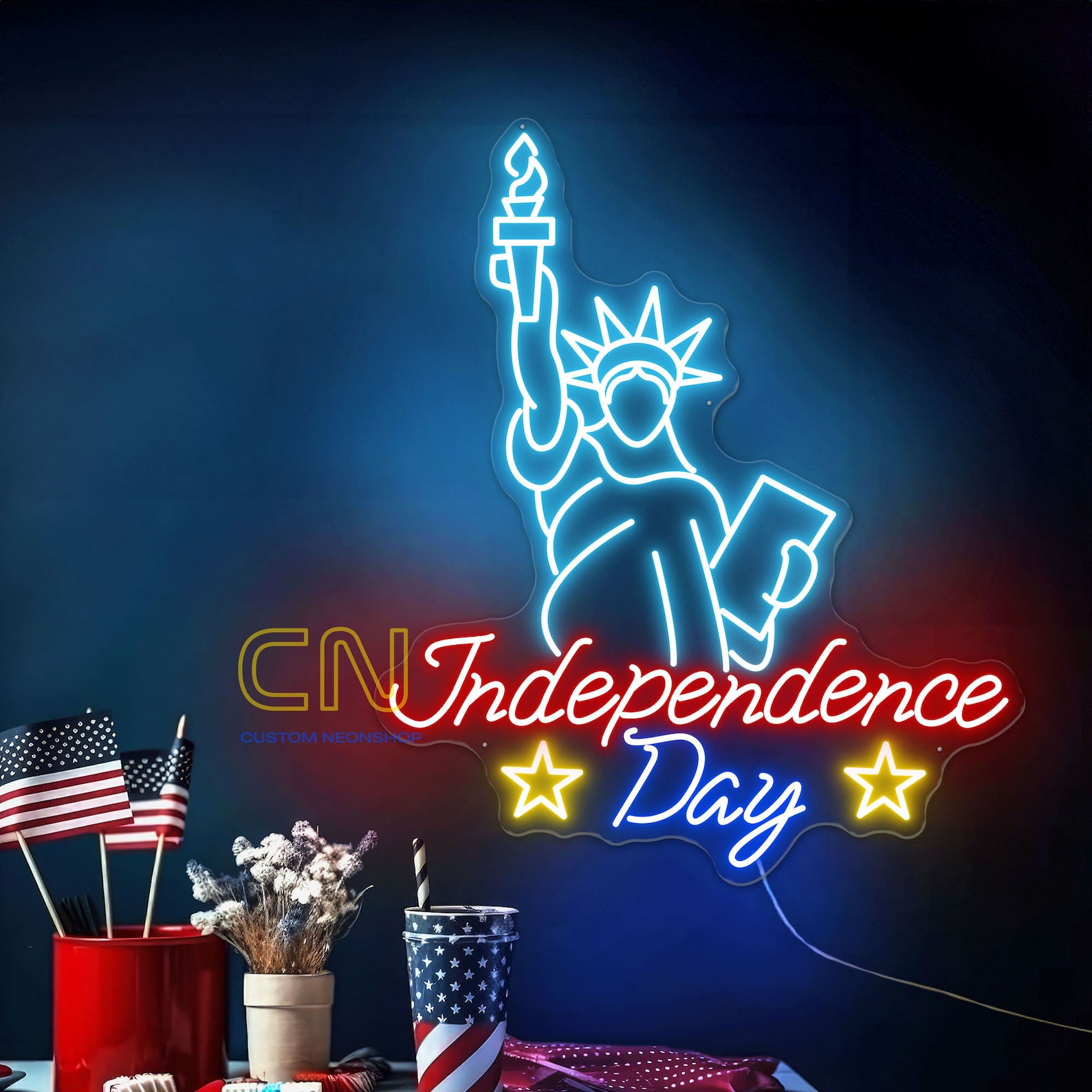 Independence Day Neon Sign Statue of Liberty Neon Light American Neon ...