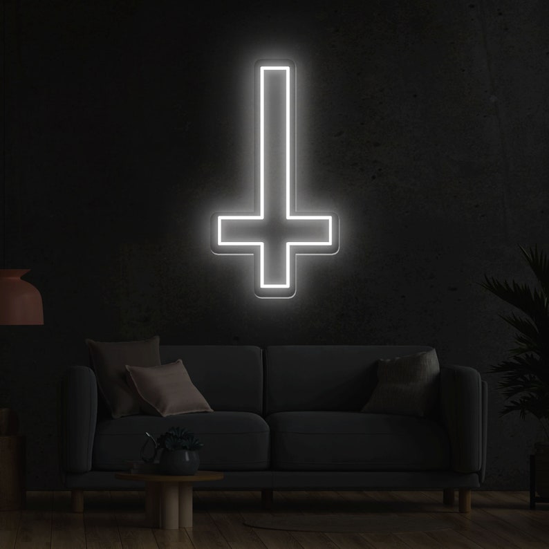 Inverted Cross LED Neon Sign, Red Upside Down Cross Light - Etsy