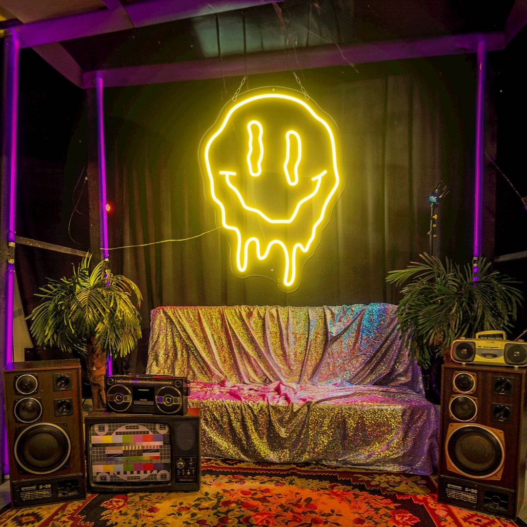 Melting Smiley Face Neon Sign Dripping Smile Wall Decor Bedroom Living ...