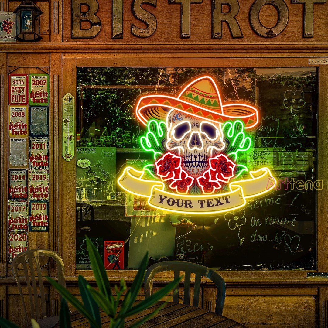 Mexican Food Neon Sign, Mexican Neon Sign, Skull LED Sign, Open Neon ...