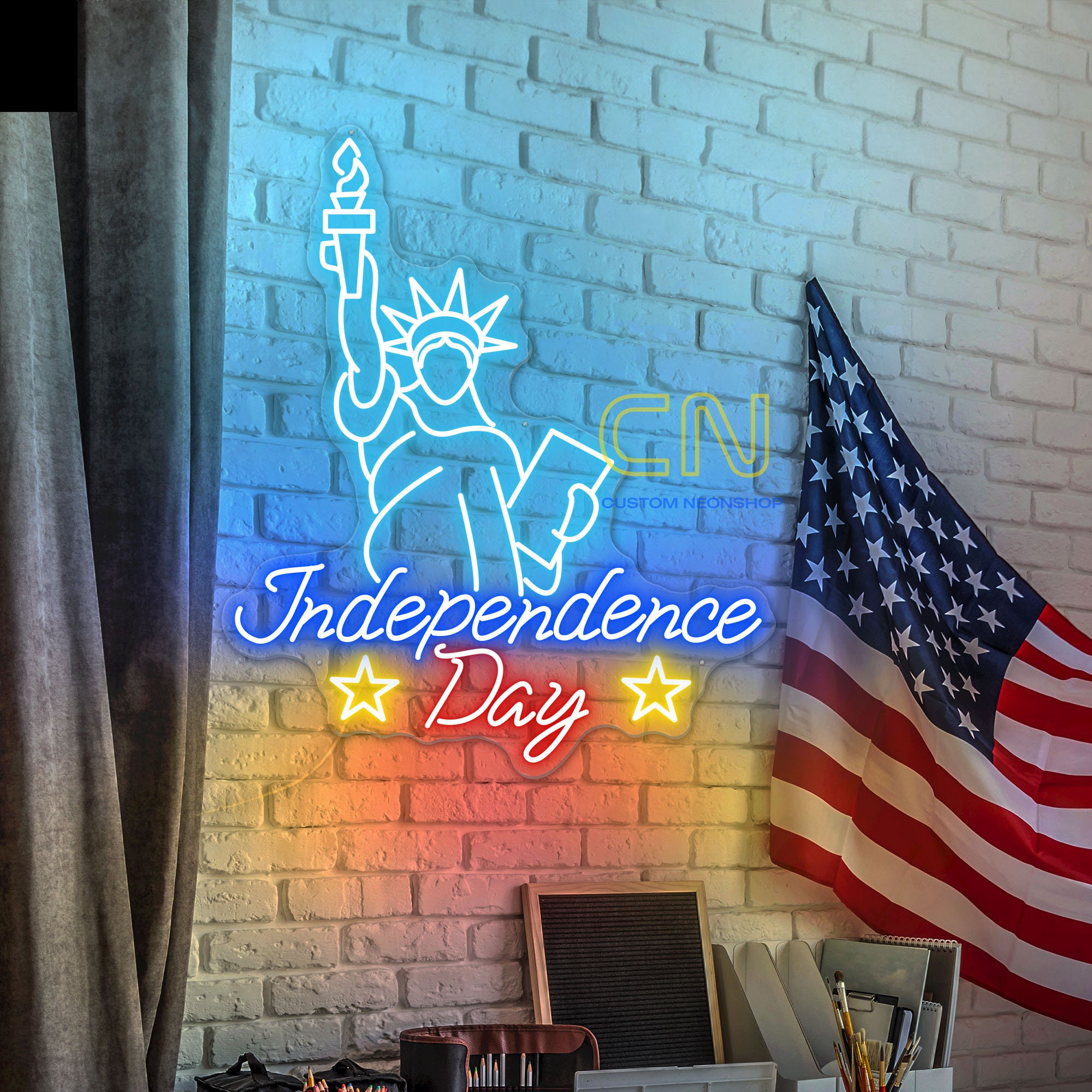 Independence Day Neon Sign Statue of Liberty Neon Light American Neon ...
