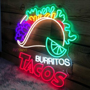 Tacos Burritos Neon Sign, Mexican Tacos Led Sign Mexican Food Neon ...