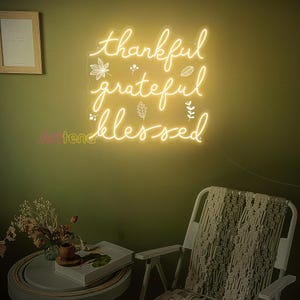 Thankful Grateful Blessed Neon Sign, Fall Autumn Led Sign, Autumn Led ...