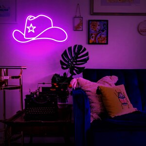 Cow Hat Neon Sign, Cowgirls Light Sign, Custom LED Light, Cowboy Hat ...