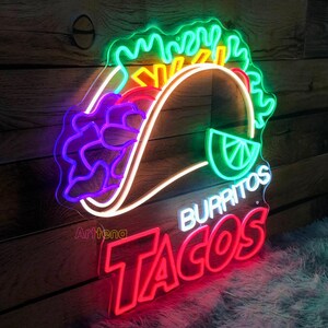 Tacos Burritos Neon Sign, Mexican Tacos Led Sign Mexican Food Neon ...