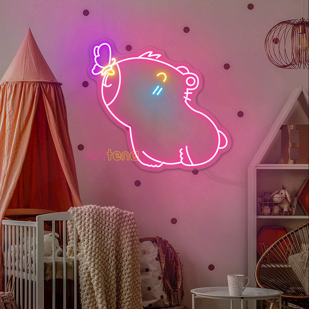 Cute Capybara and Butterfly Neon Sign Nursery Room Decor Capybara Light ...