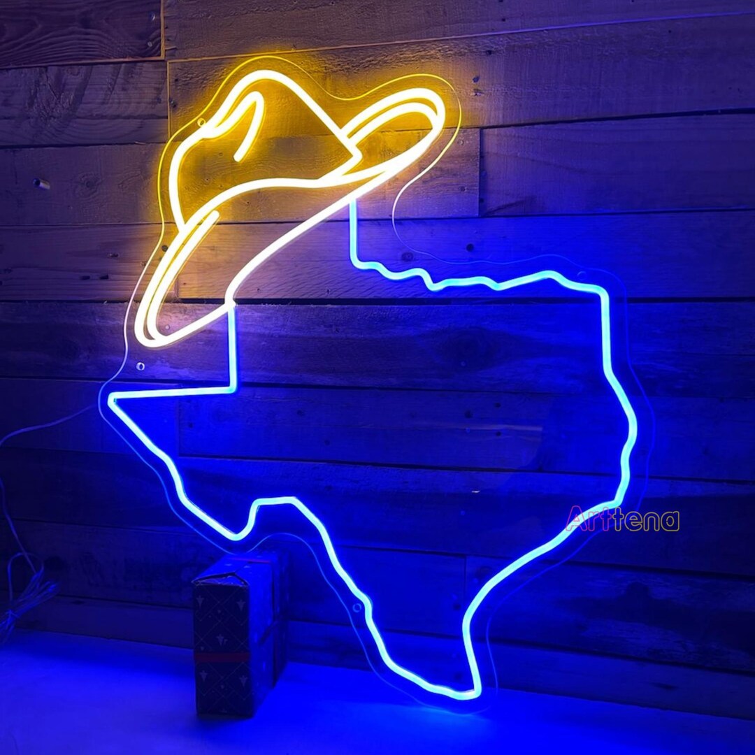 Texas Neon Sign Western Decor Texas LED Light Texas Map Wall Art Custom ...