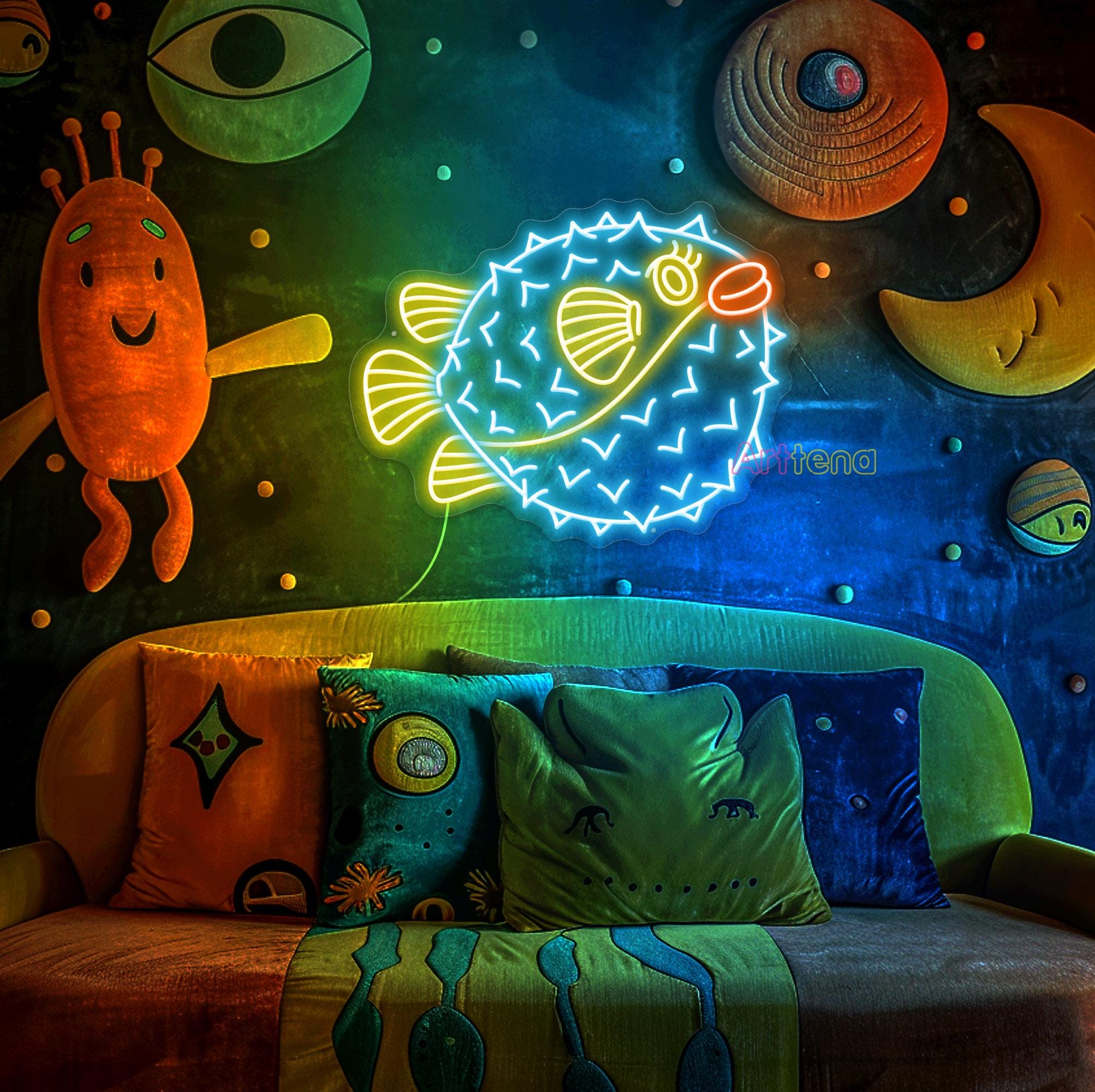 Puffer Fish Neon Sign, Fish Led Sign, Blowfish Light Sign, Fugu Led ...