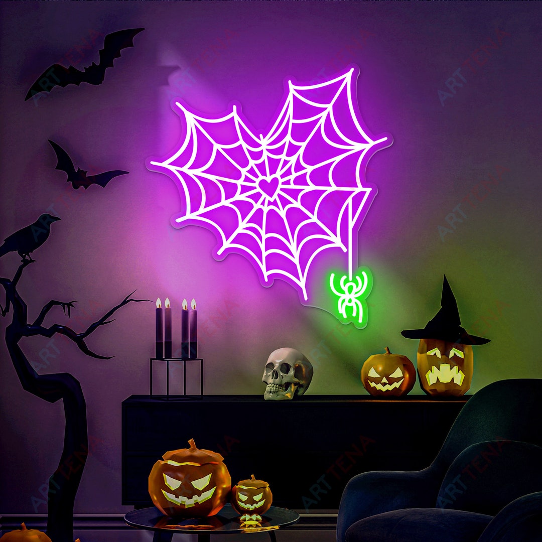 Spiderweb Heart Neon Sign,halloween Sign ,trick or Treat, Spider Neon ...