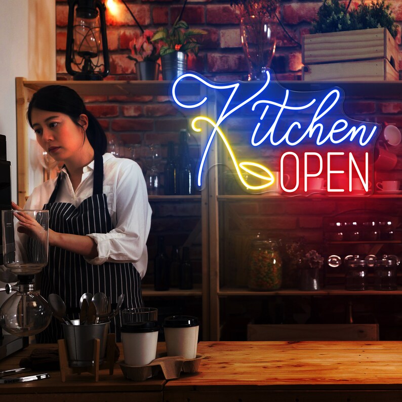 Kitchen Open Neon Sign, Restaurant Decor, Custom Business Logo - Etsy UK