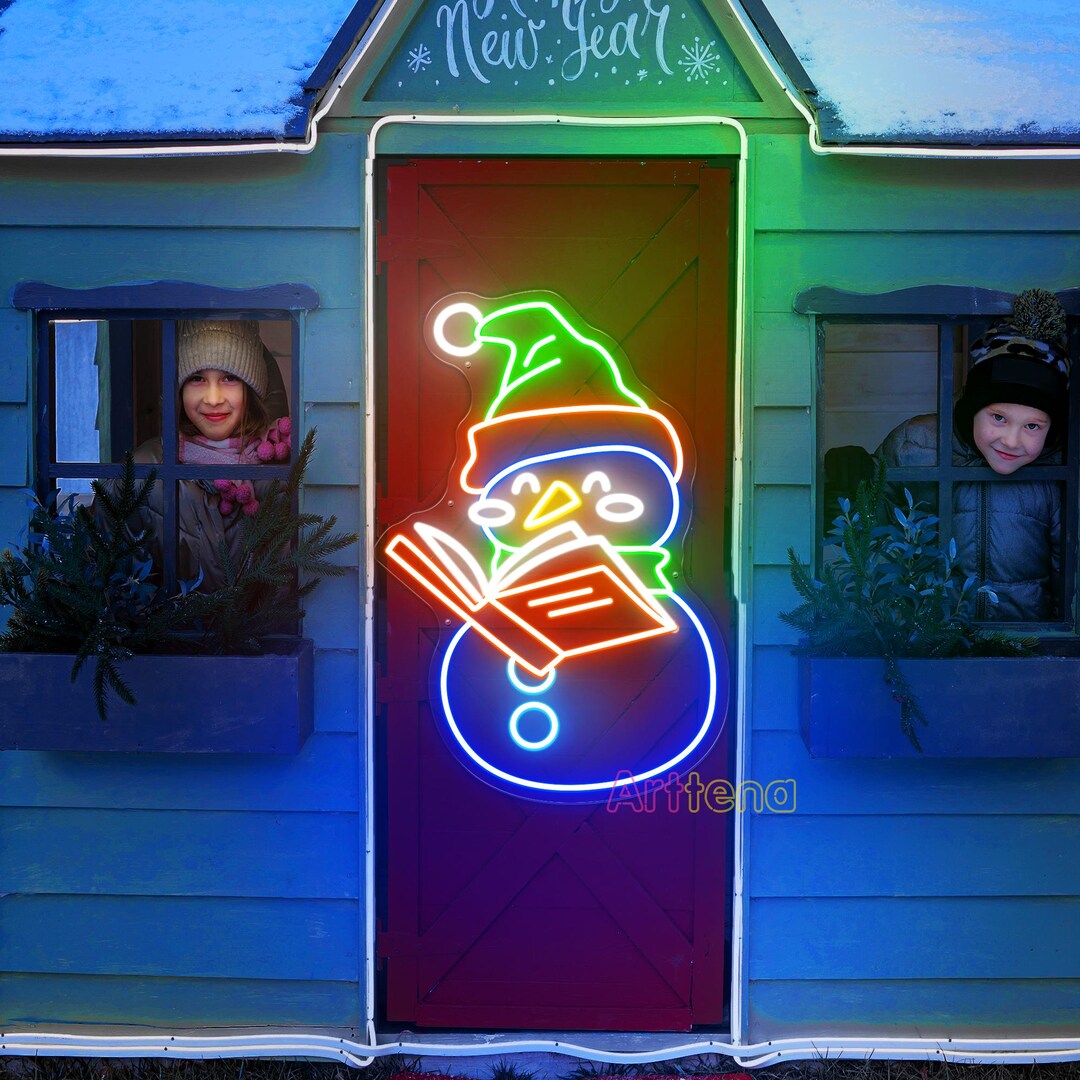 Snowman Reading Book Neon Sign, Christmas Neon Light, Christmas Gift ...