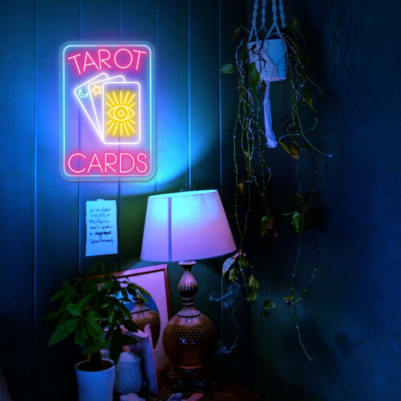 Tarot Card Neon Sign, Tarot Card Reader, Psychic Tarot Moon Stars Neon ...