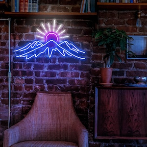 Rocky Mountains Neon Sign Adventure Mountain Sign Travelers Hiking ...