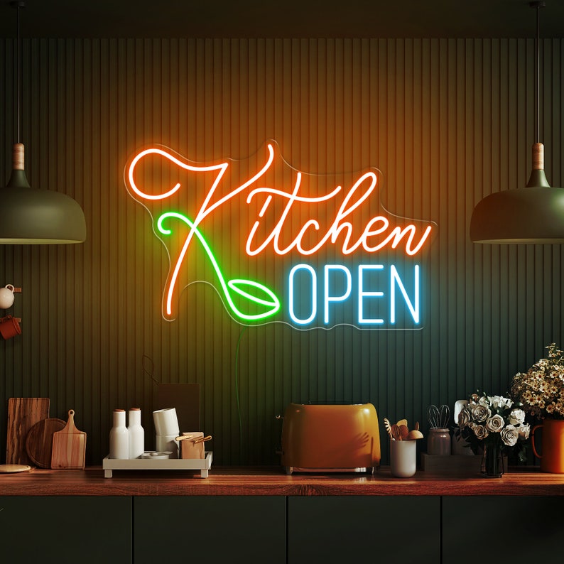 Kitchen Open Neon Sign, Restaurant Decor, Custom Business Logo - Etsy UK
