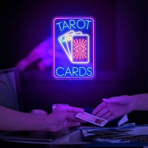 Tarot Card Neon Sign, Tarot Card Reader, Psychic Tarot Moon Stars Neon ...
