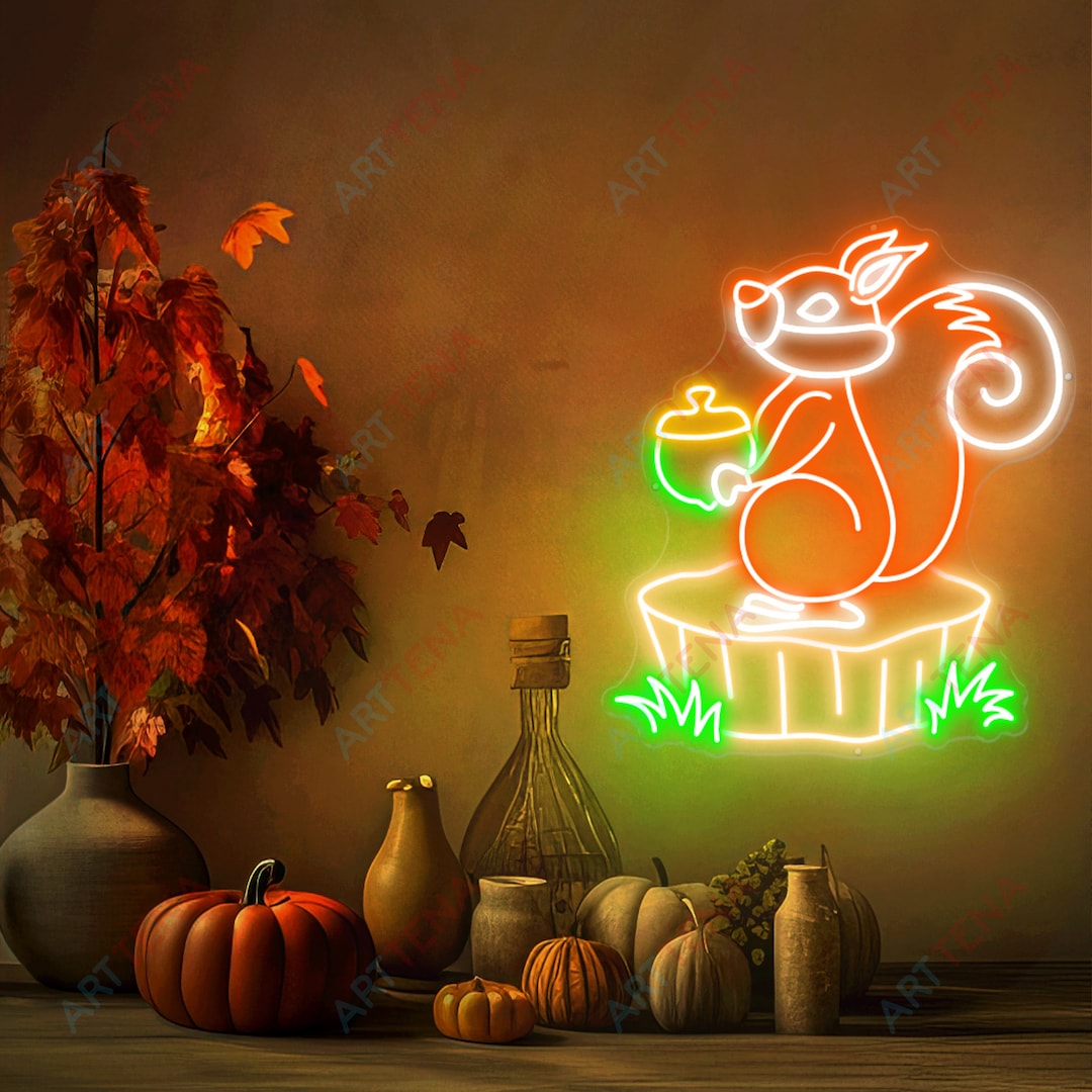 Squirrel Acorn Sign, Squirrel Neon Sign Squirrel Fall Autumn Sign Acorn ...