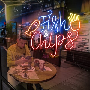 Fish & Chips Neon Sign, Fast Food Neon Sign, Restaurant Decor, Custom ...