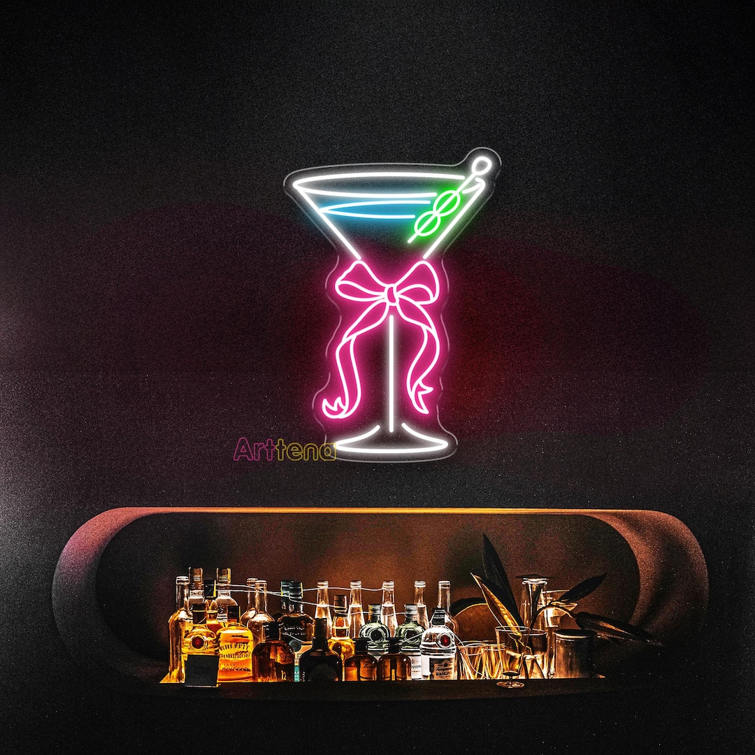 Martini Time Neon Sign, Bar Party Decor, Cocktail Wall Decor, Christmas ...