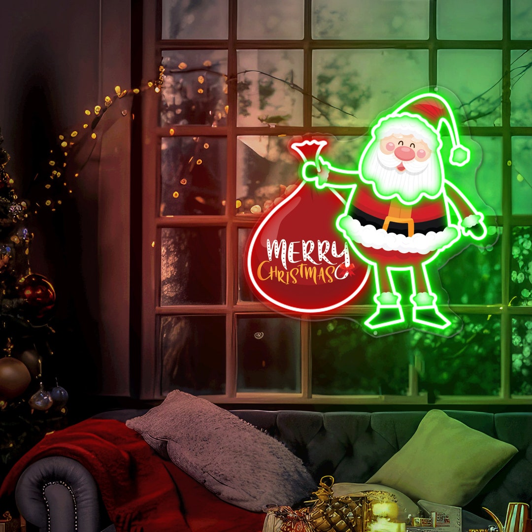Handmade Santa Neon Sign, UV Printed Santa Gift Bag, Christmas Party ...