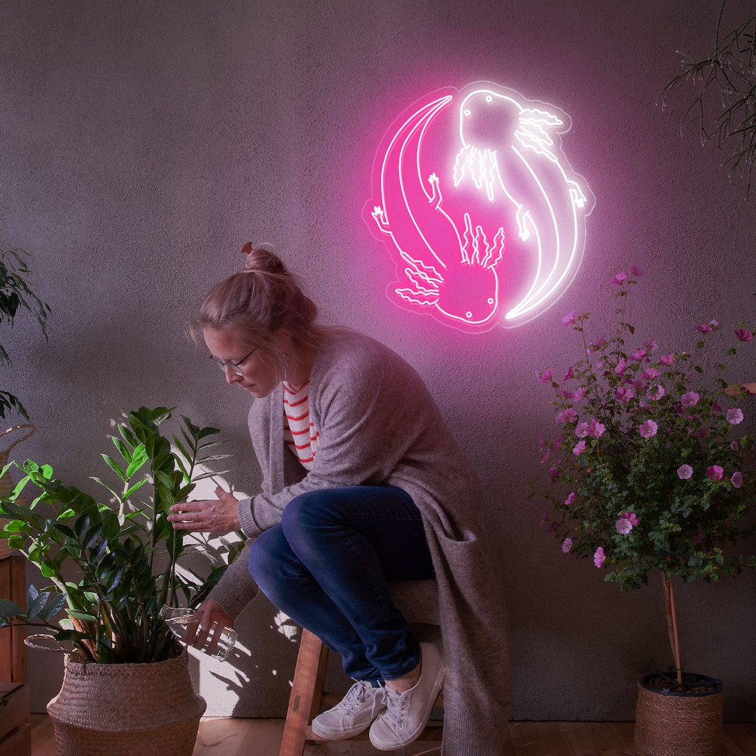 Yin Yang Axolotls Neon Sign, Zen Axolotl Meditation Yoga, Custom Neon ...