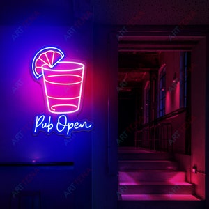 Tequila Shot Glasses Neon Sign, Cocktail Neon Sign, Pub Open, Bar Open ...