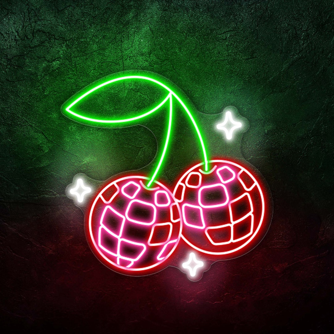 Disco Cherry Neon Sign, Cherry Disco Balls Neon Sign, Pink Room ...