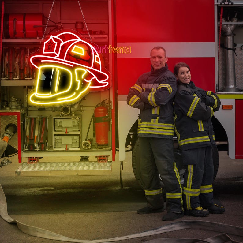Firefighter Helmet Neon Sign, LED Neon Pop Art, USB Powered Neon Sign ...
