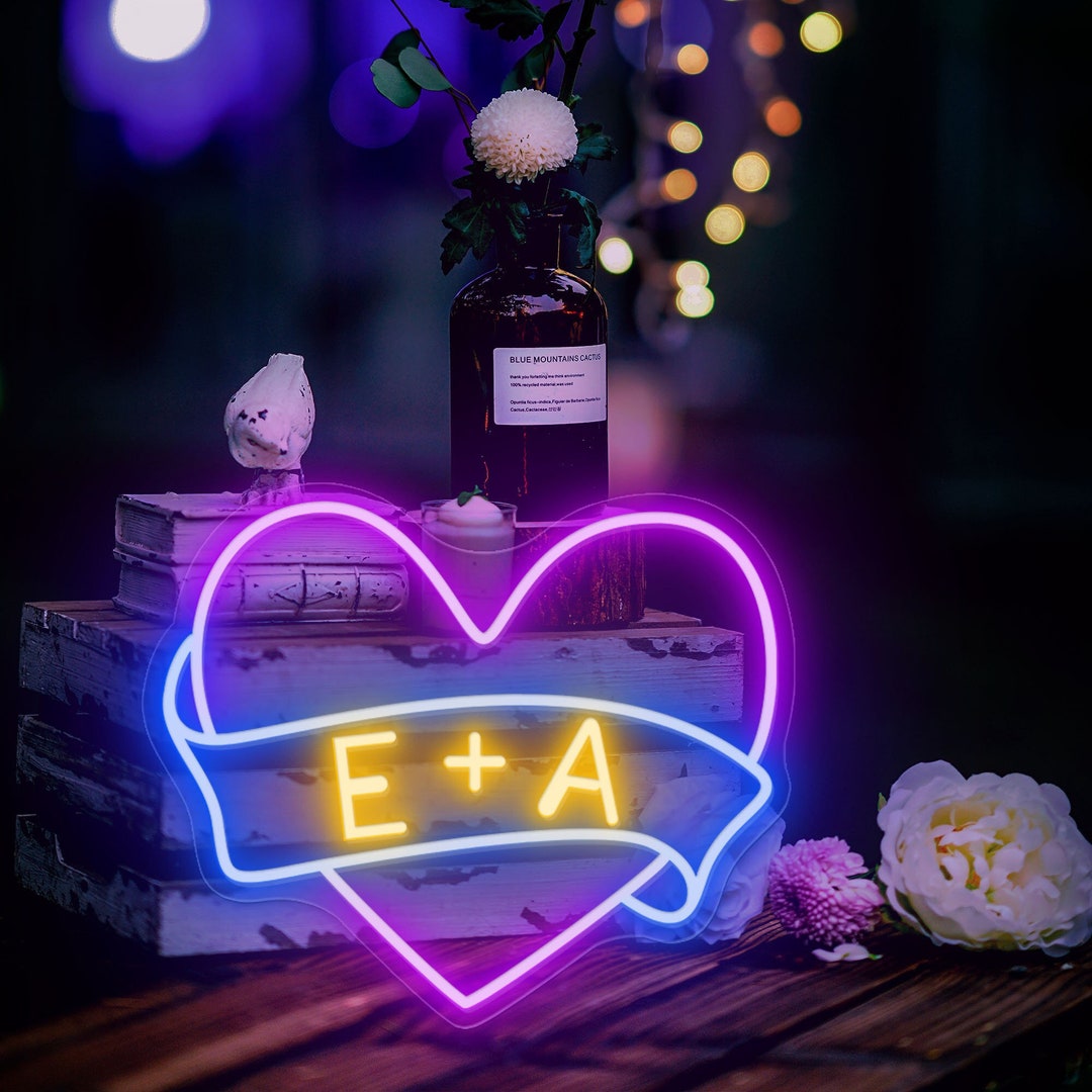Custom Initials Heart Neon Sign, Handmade Wedding Decor - Etsy