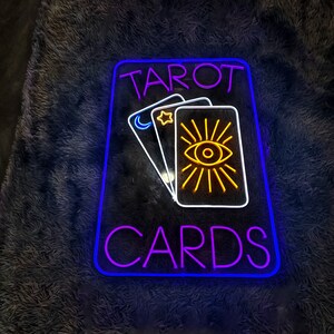 Tarot Card Neon Sign, Tarot Card Reader, Psychic Tarot Moon Stars Neon ...