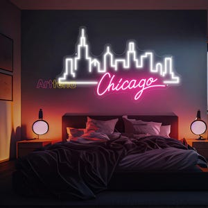 City Light Chicago Neon Sign, Skyline Neon Sign, Home Wall Decor Office ...